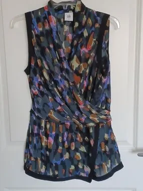 CAbi | Tops | Cabi 377 Flaunt Wrap Blouse Black Multi | Poshmark